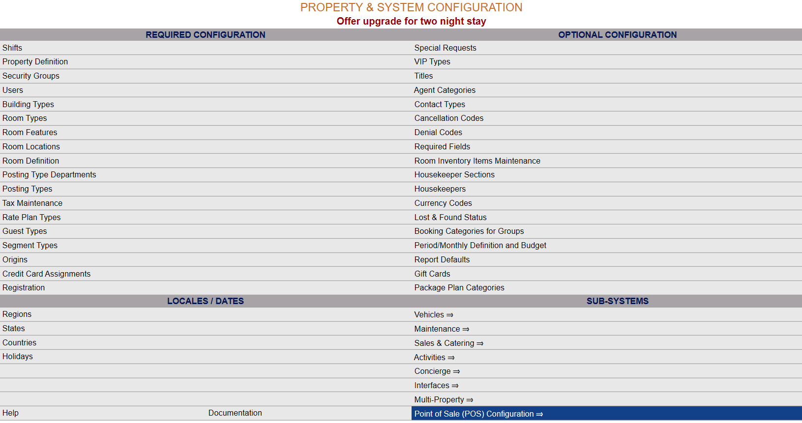 POS Configuration Menu Overview